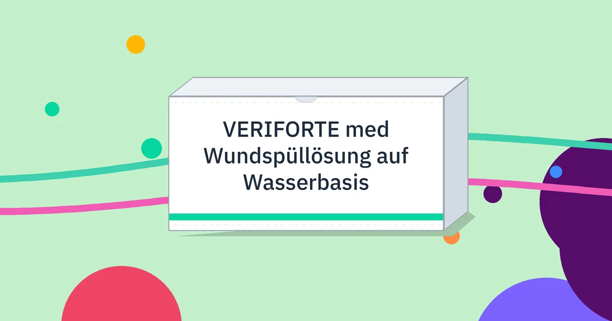 Symbolbild: Packung mit der Aufschrift VERIFORTE med Wundspüllösung auf Wasserbasis (PZN 14369909) – Verfügbarkeit und Bezug in Apotheken in Frankfurt am Main
