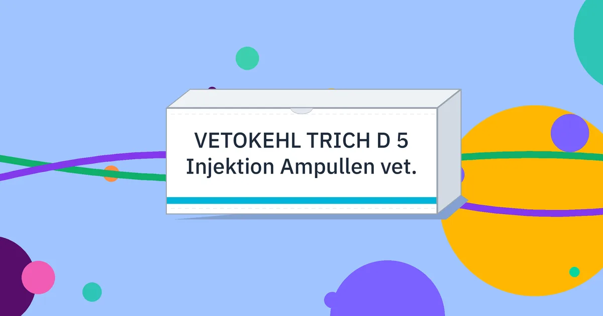 Symbolbild: Packung mit der Aufschrift VETOKEHL TRICH D 5 Injektion Ampullen vet. (PZN 00163357) – Verfügbarkeit und Bezug in Apotheken in Frankfurt am Main