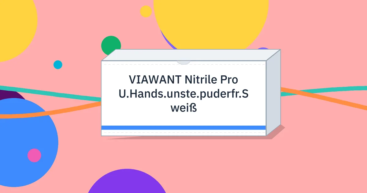 Symbolbild: Packung mit der Aufschrift VIAWANT Nitrile Pro U.Hands.unste.puderfr.S weiß (PZN 10021411) – Verfügbarkeit und Bezug in Apotheken in Frankfurt am Main