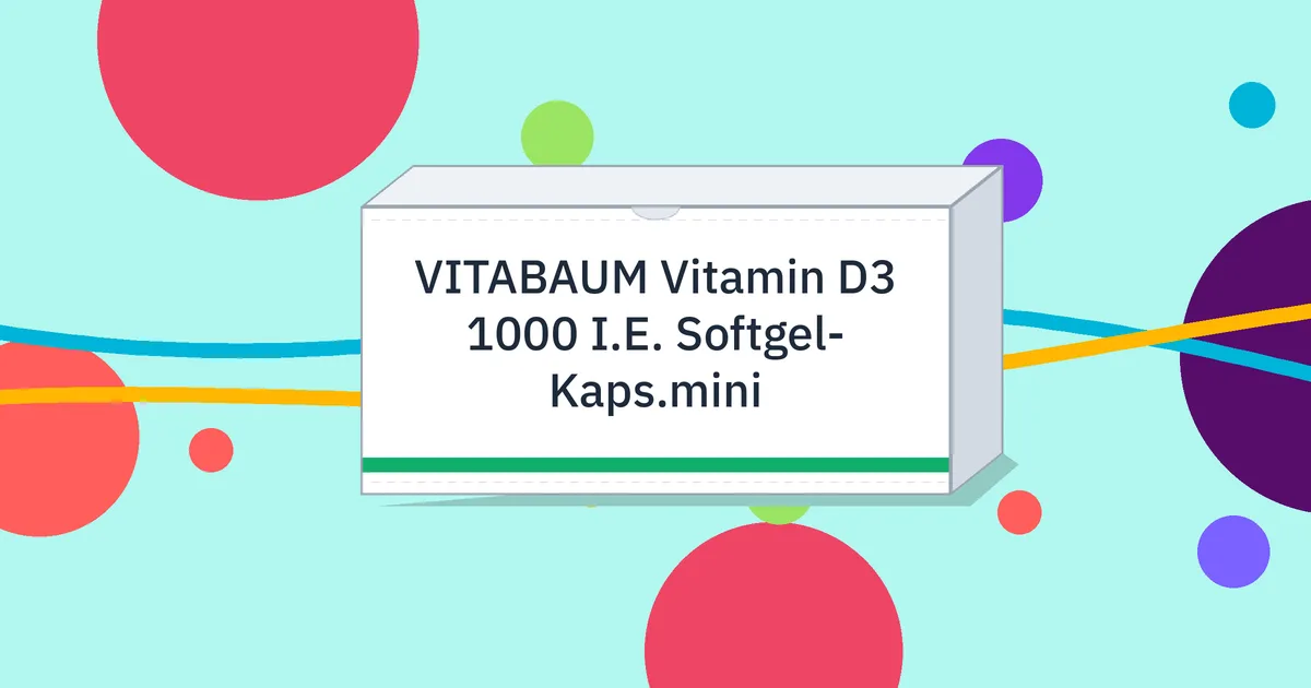 Symbolbild: Packung mit der Aufschrift VITABAUM Vitamin D3 1000 I.E. Softgel-Kaps.mini (PZN 16779238) – Verfügbarkeit und Bezug in Apotheken in Frankfurt am Main