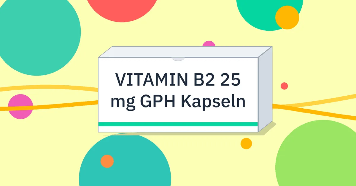 Symbolbild: Packung mit der Aufschrift VITAMIN B2 25 mg GPH Kapseln (PZN 16571147) – Verfügbarkeit und Bezug in Apotheken in Frankfurt am Main