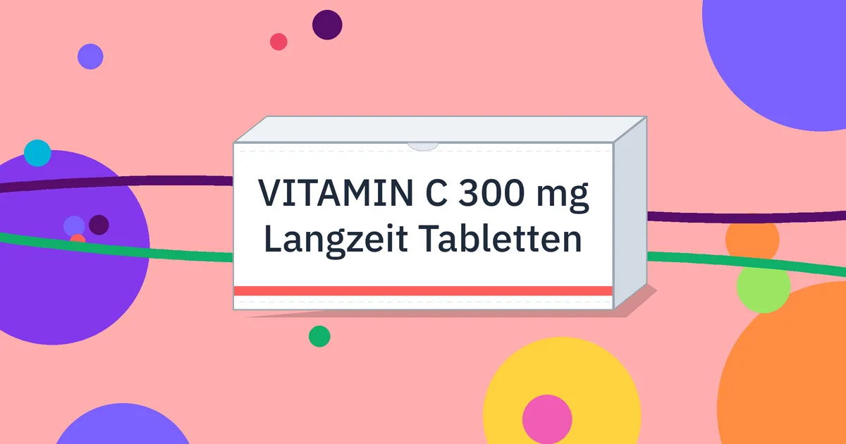 Symbolbild: Packung mit der Aufschrift VITAMIN C 300 mg Langzeit Tabletten (PZN 05894433) – Verfügbarkeit und Bezug in Apotheken in Frankfurt am Main