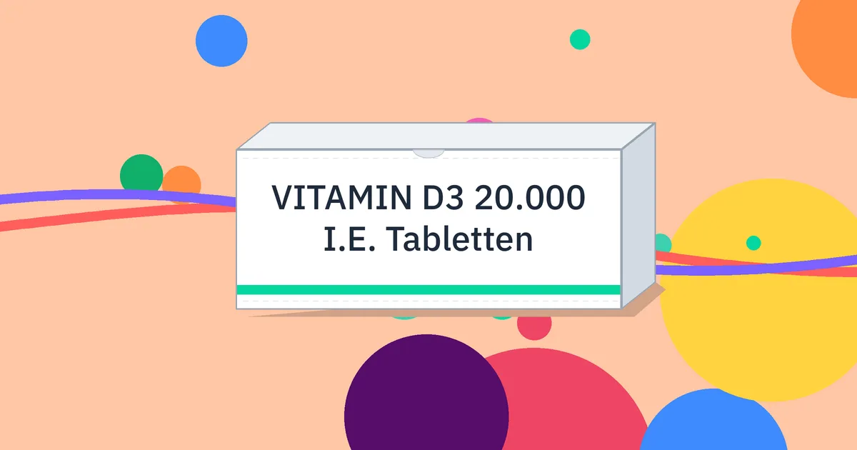 Symbolbild: Packung mit der Aufschrift VITAMIN D3 20.000 I.E. Tabletten (PZN 20786669) – Verfügbarkeit und Bezug in Apotheken in Frankfurt am Main