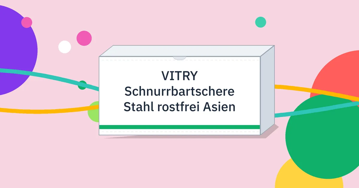 Symbolbild: Packung mit der Aufschrift VITRY Schnurrbartschere Stahl rostfrei Asien (PZN 11689186) – Verfügbarkeit und Bezug in Apotheken in Frankfurt am Main