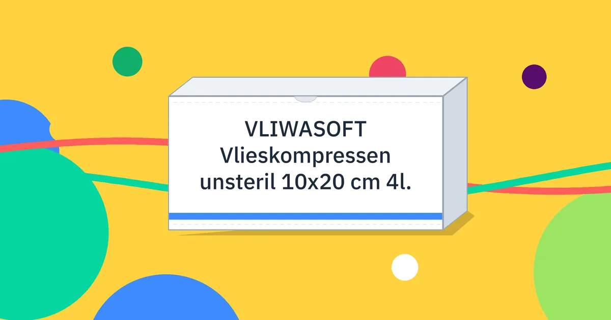 Symbolbild: Packung mit der Aufschrift VLIWASOFT Vlieskompressen unsteril 10x20 cm 4l. (PZN 19377262) – Verfügbarkeit und Bezug in Apotheken in Frankfurt am Main