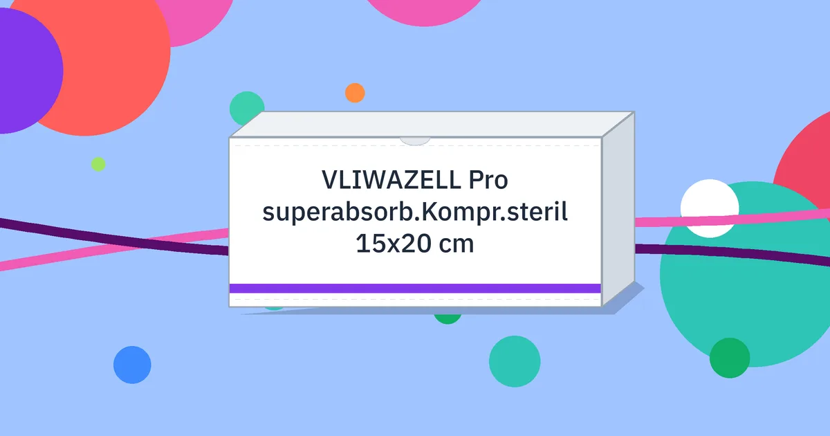 Symbolbild: Packung mit der Aufschrift VLIWAZELL Pro superabsorb.Kompr.steril 15x20 cm (PZN 14005165) – Verfügbarkeit und Bezug in Apotheken in Frankfurt am Main