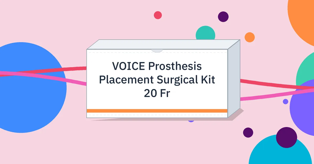 Symbolbild: Packung mit der Aufschrift VOICE Prosthesis Placement Surgical Kit 20 Fr (PZN 11659251) – Verfügbarkeit und Bezug in Apotheken in Frankfurt am Main