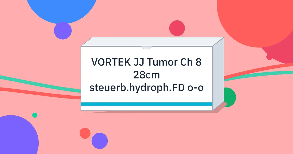 Symbolbild: Packung mit der Aufschrift VORTEK JJ Tumor Ch 8 28cm steuerb.hydroph.FD o-o (PZN 17998793) – Verfügbarkeit und Bezug in Apotheken in Frankfurt am Main
