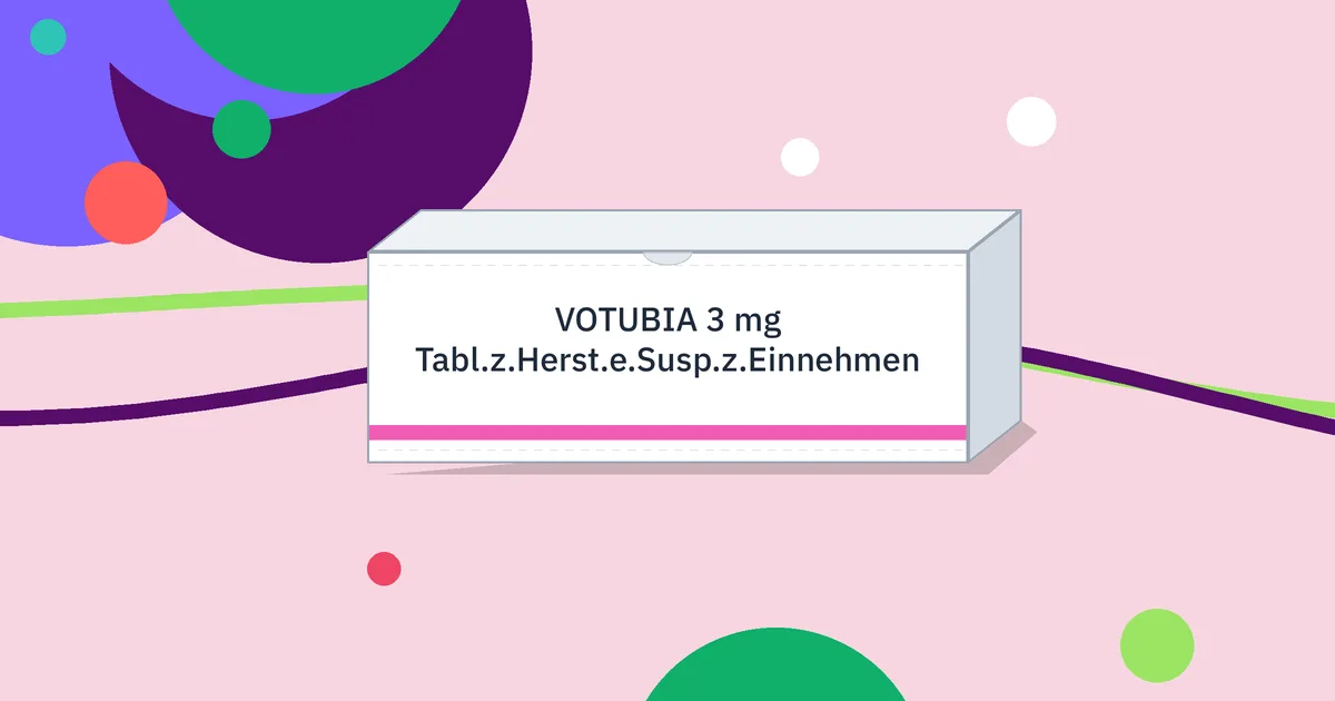 Symbolbild: Packung mit der Aufschrift VOTUBIA 3 mg Tabl.z.Herst.e.Susp.z.Einnehmen (PZN 19400736) – Verfügbarkeit und Bezug in Apotheken in Frankfurt am Main
