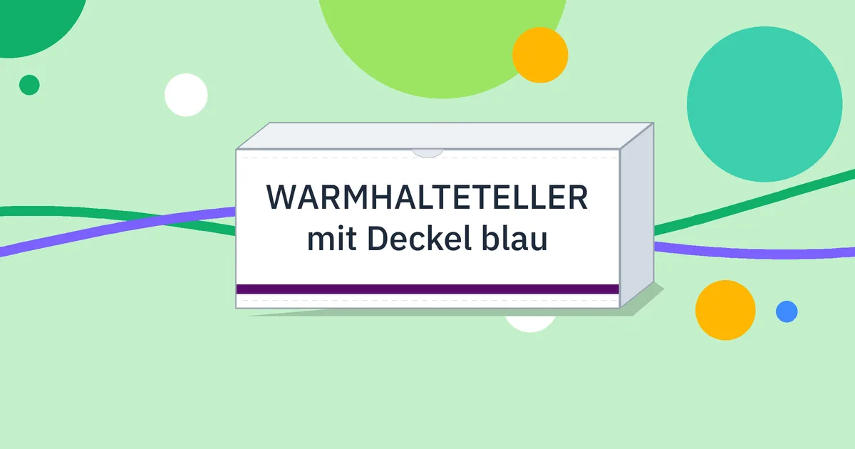 Symbolbild: Packung mit der Aufschrift WARMHALTETELLER mit Deckel blau (PZN 11350312) – Verfügbarkeit und Bezug in Apotheken in Frankfurt am Main