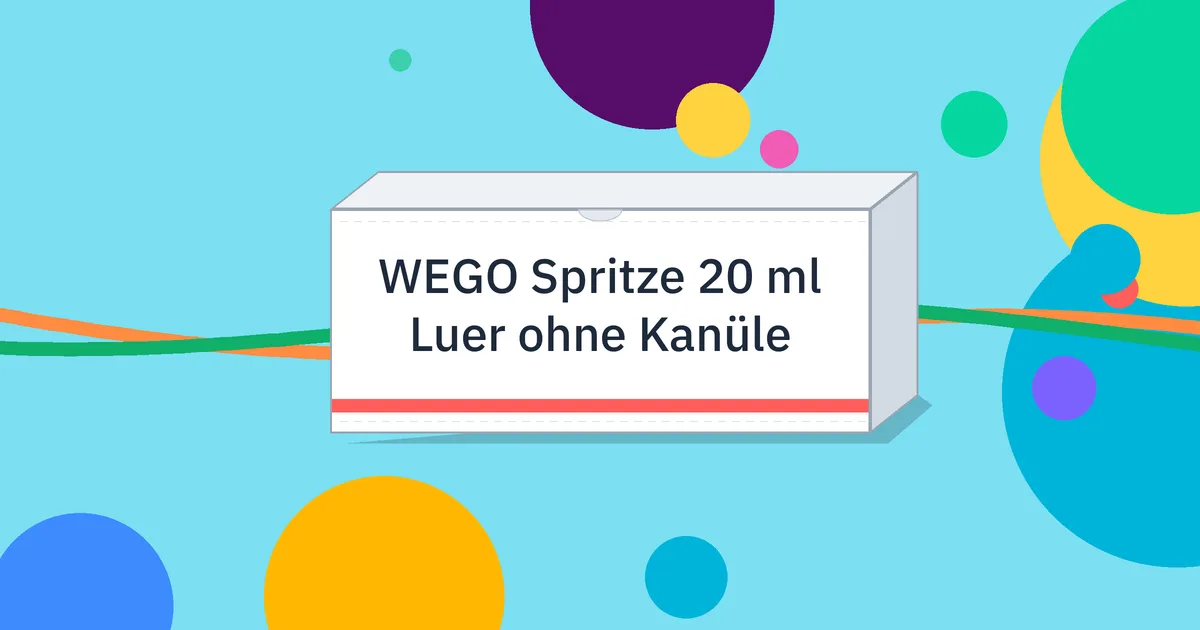 Symbolbild: Packung mit der Aufschrift WEGO Spritze 20 ml Luer ohne Kanüle (PZN 18859148) – Verfügbarkeit und Bezug in Apotheken in Frankfurt am Main