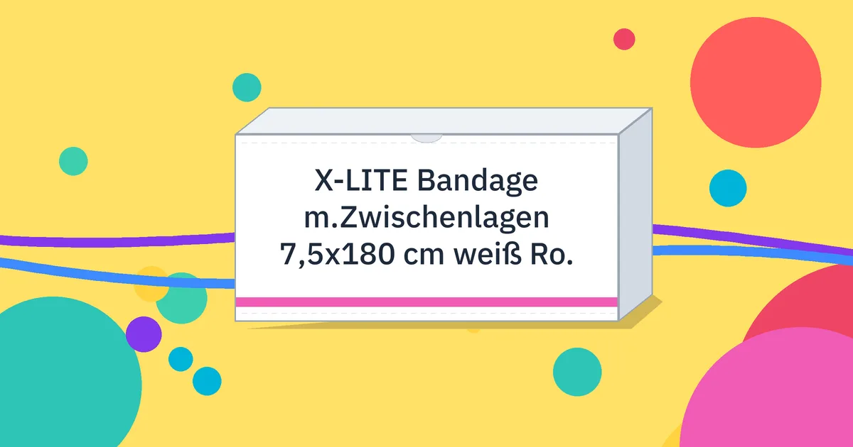 Symbolbild: Packung mit der Aufschrift X-LITE Bandage m.Zwischenlagen 7,5x180 cm weiß Ro. (PZN 02466932) – Verfügbarkeit und Bezug in Apotheken in Frankfurt am Main