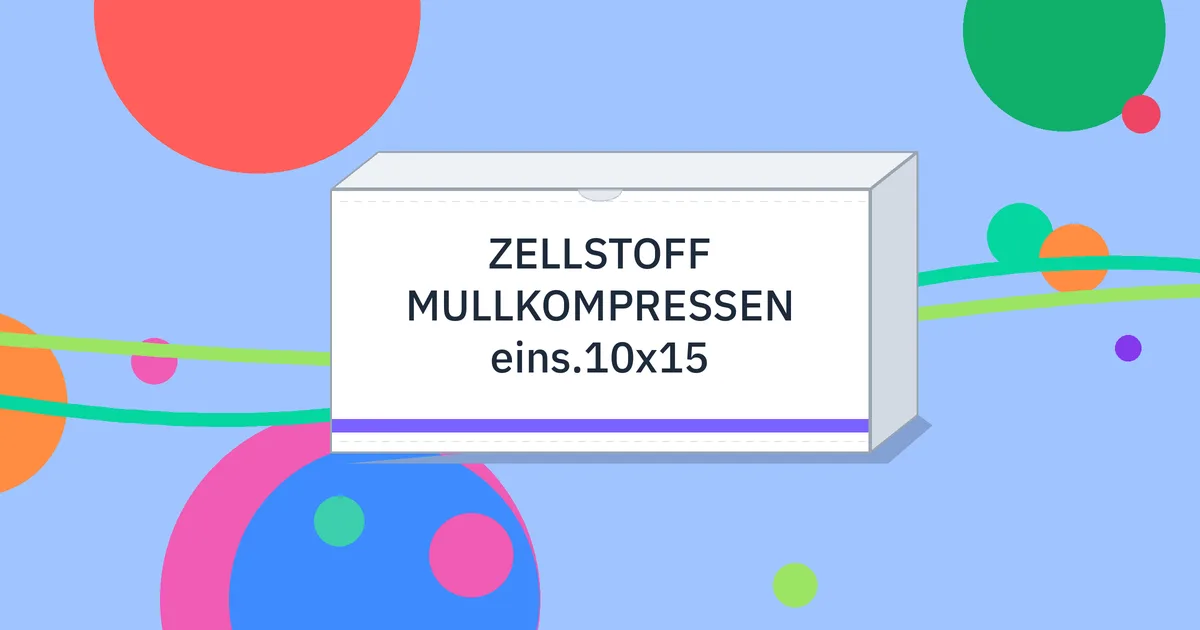 Symbolbild: Packung mit der Aufschrift ZELLSTOFF MULLKOMPRESSEN eins.10x15 (PZN 01722942) – Verfügbarkeit und Bezug in Apotheken in Frankfurt am Main