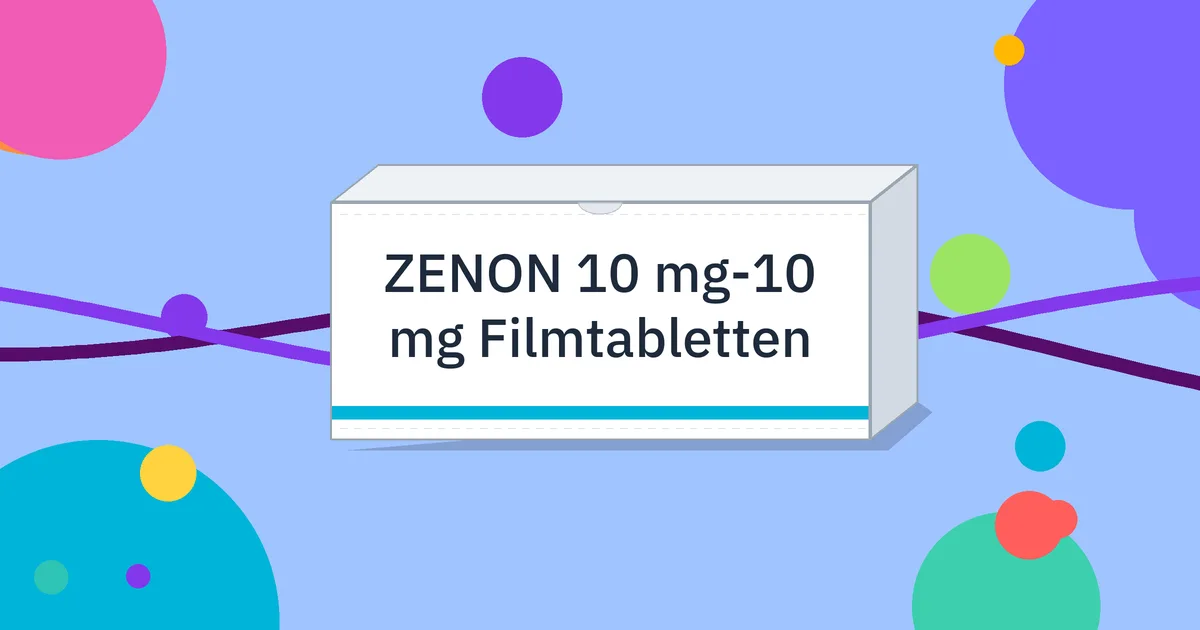 Symbolbild: Packung mit der Aufschrift ZENON 10 mg-10 mg Filmtabletten (PZN 20157229) – Verfügbarkeit und Bezug in Apotheken in Frankfurt am Main