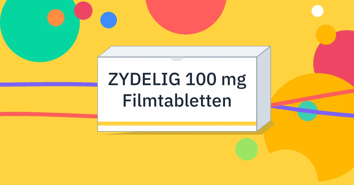 Symbolbild: Packung mit der Aufschrift ZYDELIG 100 mg Filmtabletten (PZN 18784396) – Verfügbarkeit und Bezug in Apotheken in Frankfurt am Main