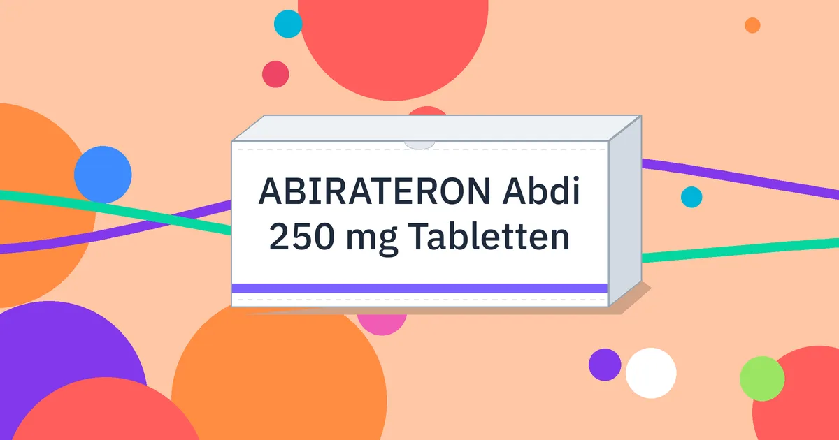 Symbolbild: Packung mit der Aufschrift ABIRATERON Abdi 250 mg Tabletten (PZN 19456292) – Verfügbarkeit und Bezug in Apotheken in Frankfurt am Main