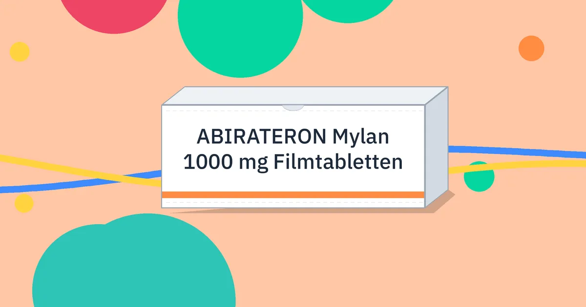 Symbolbild: Packung mit der Aufschrift ABIRATERON Mylan 1000 mg Filmtabletten (PZN 19103659) – Verfügbarkeit und Bezug in Apotheken in Frankfurt am Main