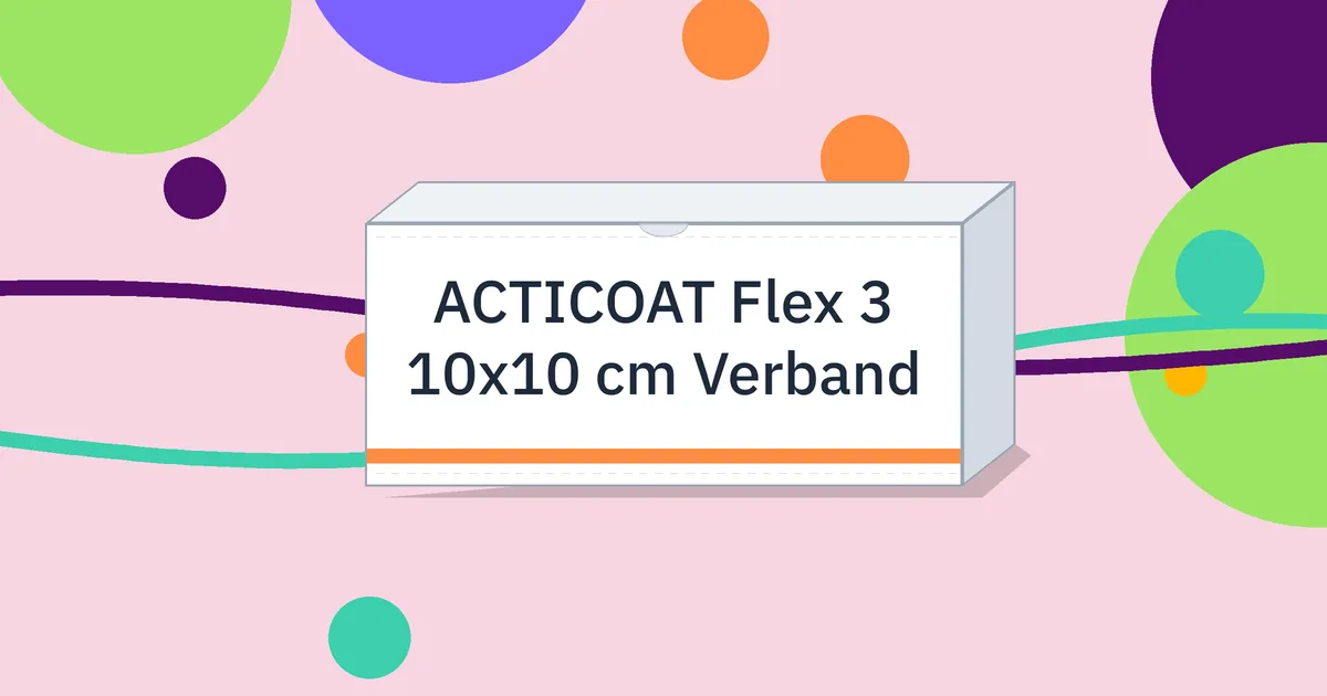 Symbolbild: Packung mit der Aufschrift ACTICOAT Flex 3 10x10 cm Verband (PZN 05372841) – Verfügbarkeit und Bezug in Apotheken in Frankfurt am Main