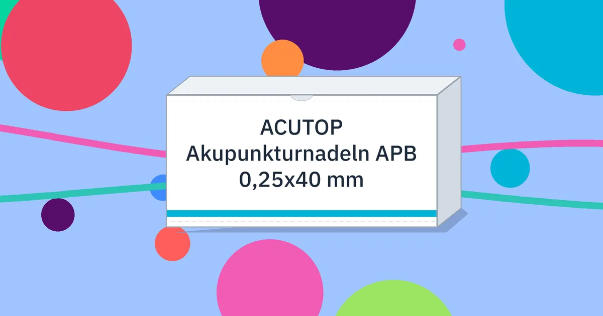 Symbolbild: Packung mit der Aufschrift ACUTOP Akupunkturnadeln APB 0,25x40 mm (PZN 17821497) – Verfügbarkeit und Bezug in Apotheken in Frankfurt am Main