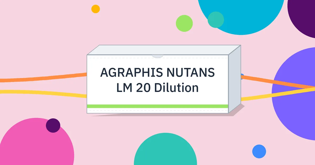 Symbolbild: Packung mit der Aufschrift AGRAPHIS NUTANS LM 20 Dilution (PZN 13306545) – Verfügbarkeit und Bezug in Apotheken in Frankfurt am Main