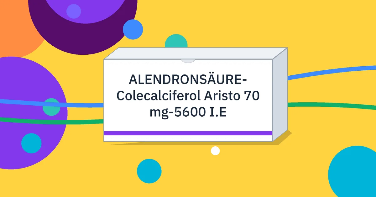 Symbolbild: Packung mit der Aufschrift ALENDRONSÄURE-Colecalciferol Aristo 70 mg-5600 I.E (PZN 13716591) – Verfügbarkeit und Bezug in Apotheken in Frankfurt am Main