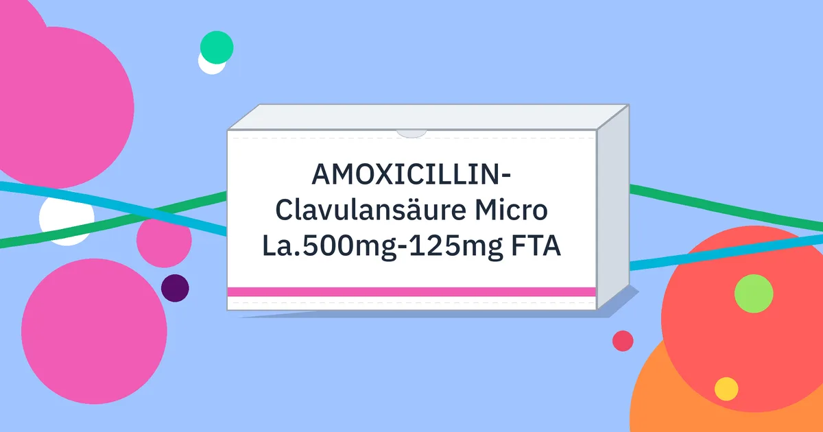 Symbolbild: Packung mit der Aufschrift AMOXICILLIN-Clavulansäure Micro La.500mg-125mg FTA (PZN 14334360) – Verfügbarkeit und Bezug in Apotheken in Frankfurt am Main