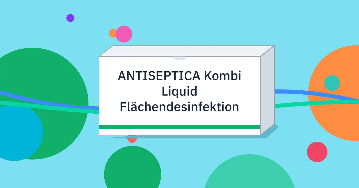 Symbolbild: Packung mit der Aufschrift ANTISEPTICA Kombi Liquid Flächendesinfektion (PZN 11368430) – Verfügbarkeit und Bezug in Apotheken in Frankfurt am Main