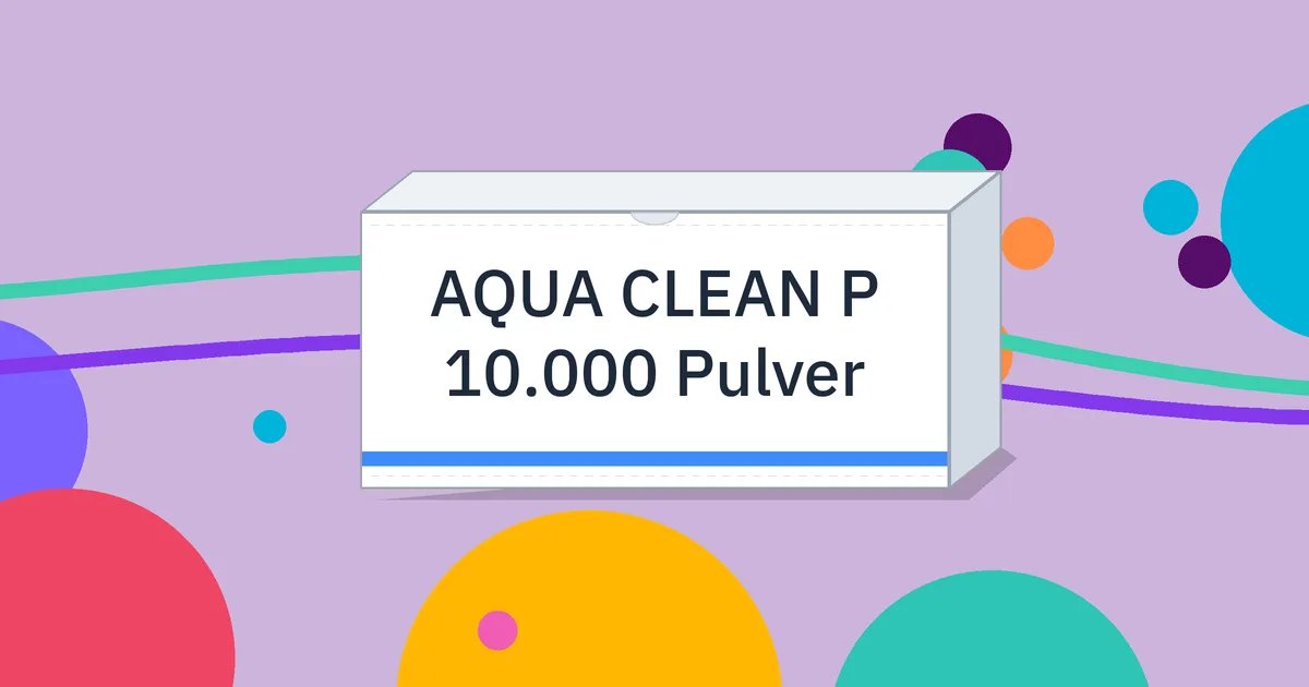 Symbolbild: Packung mit der Aufschrift AQUA CLEAN P 10.000 Pulver (PZN 02237692) – Verfügbarkeit und Bezug in Apotheken in Frankfurt am Main