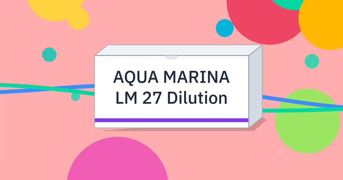 Symbolbild: Packung mit der Aufschrift AQUA MARINA LM 27 Dilution (PZN 12765682) – Verfügbarkeit und Bezug in Apotheken in Frankfurt am Main