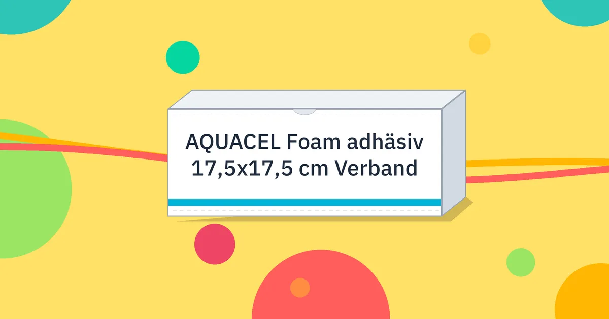 Symbolbild: Packung mit der Aufschrift AQUACEL Foam adhäsiv 17,5x17,5 cm Verband (PZN 20141375) – Verfügbarkeit und Bezug in Apotheken in Frankfurt am Main