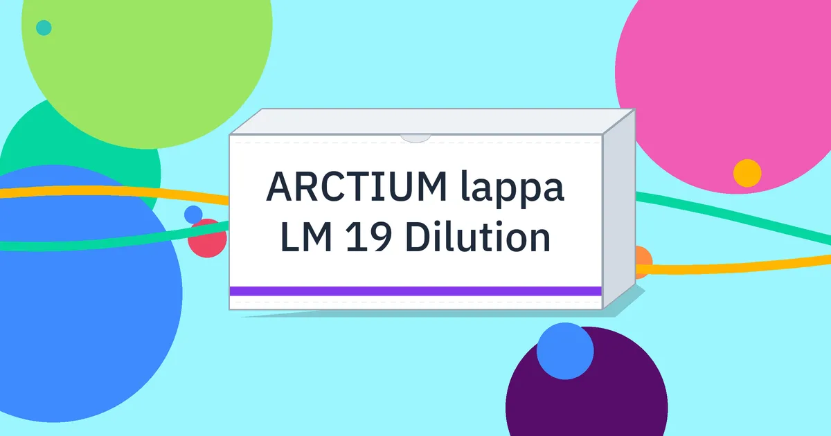 Symbolbild: Packung mit der Aufschrift ARCTIUM lappa LM 19 Dilution (PZN 13387704) – Verfügbarkeit und Bezug in Apotheken in Frankfurt am Main