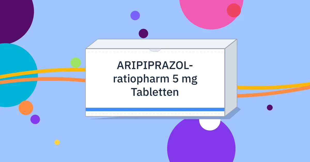 Symbolbild: Packung mit der Aufschrift ARIPIPRAZOL-ratiopharm 5 mg Tabletten (PZN 10308259) – Verfügbarkeit und Bezug in Apotheken in Frankfurt am Main