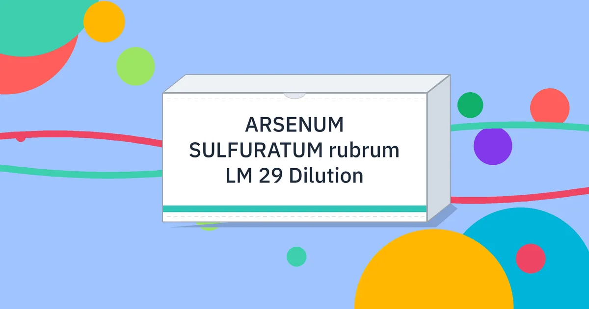 Symbolbild: Packung mit der Aufschrift ARSENUM SULFURATUM rubrum LM 29 Dilution (PZN 12779980) – Verfügbarkeit und Bezug in Apotheken in Frankfurt am Main