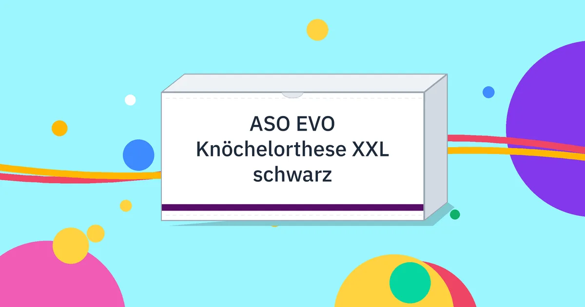 Symbolbild: Packung mit der Aufschrift ASO EVO Knöchelorthese XXL schwarz (PZN 06432195) – Verfügbarkeit und Bezug in Apotheken in Frankfurt am Main