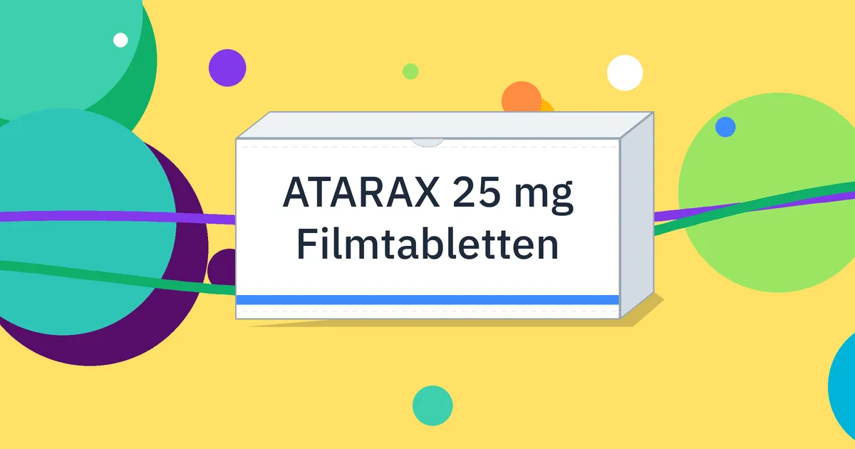 Symbolbild: Packung mit der Aufschrift ATARAX 25 mg Filmtabletten (PZN 01550783) – Verfügbarkeit und Bezug in Apotheken in Frankfurt am Main