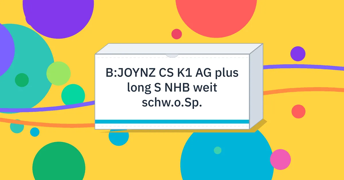 Symbolbild: Packung mit der Aufschrift B:JOYNZ CS K1 AG plus long S NHB weit schw.o.Sp. (PZN 20535967) – Verfügbarkeit und Bezug in Apotheken in Frankfurt am Main