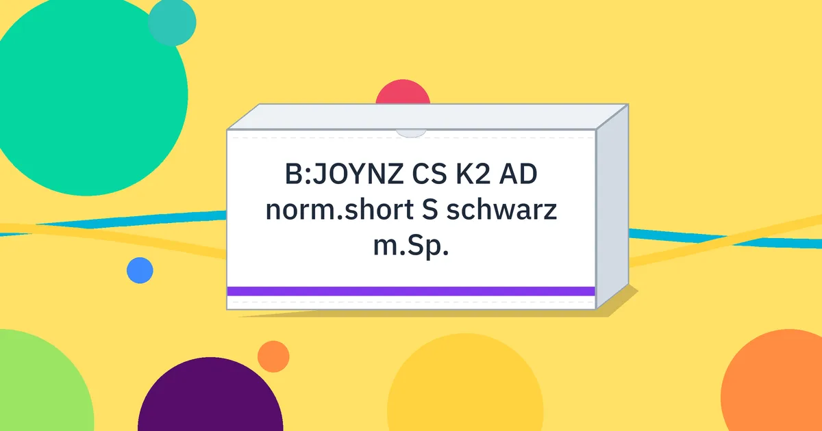 Symbolbild: Packung mit der Aufschrift B:JOYNZ CS K2 AD norm.short S schwarz m.Sp. (PZN 20525437) – Verfügbarkeit und Bezug in Apotheken in Frankfurt am Main