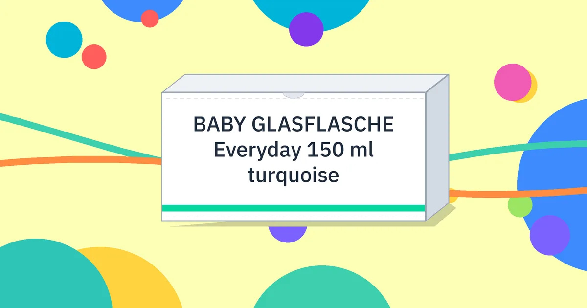 Symbolbild: Packung mit der Aufschrift BABY GLASFLASCHE Everyday 150 ml turquoise (PZN 16651998) – Verfügbarkeit und Bezug in Apotheken in Frankfurt am Main