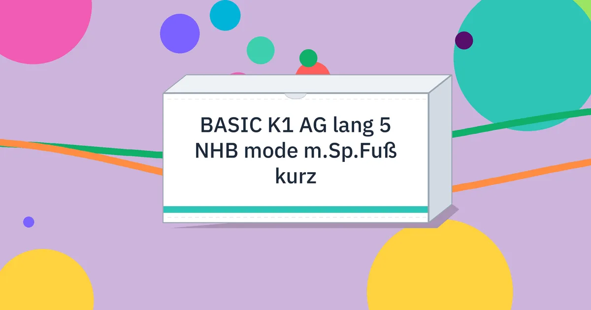 Symbolbild: Packung mit der Aufschrift BASIC K1 AG lang 5 NHB mode m.Sp.Fuß kurz (PZN 20261493) – Verfügbarkeit und Bezug in Apotheken in Frankfurt am Main