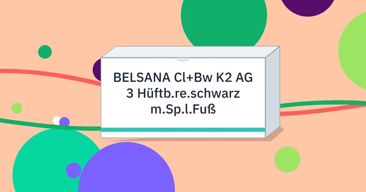 Symbolbild: Packung mit der Aufschrift BELSANA Cl+Bw K2 AG 3 Hüftb.re.schwarz m.Sp.l.Fuß (PZN 12254421) – Verfügbarkeit und Bezug in Apotheken in Frankfurt am Main