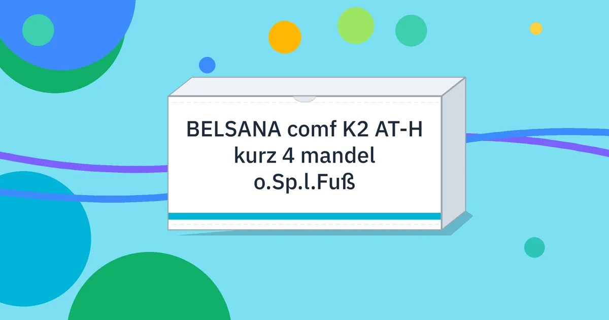 Symbolbild: Packung mit der Aufschrift BELSANA comf K2 AT-H kurz 4 mandel o.Sp.l.Fuß (PZN 12330369) – Verfügbarkeit und Bezug in Apotheken in Frankfurt am Main