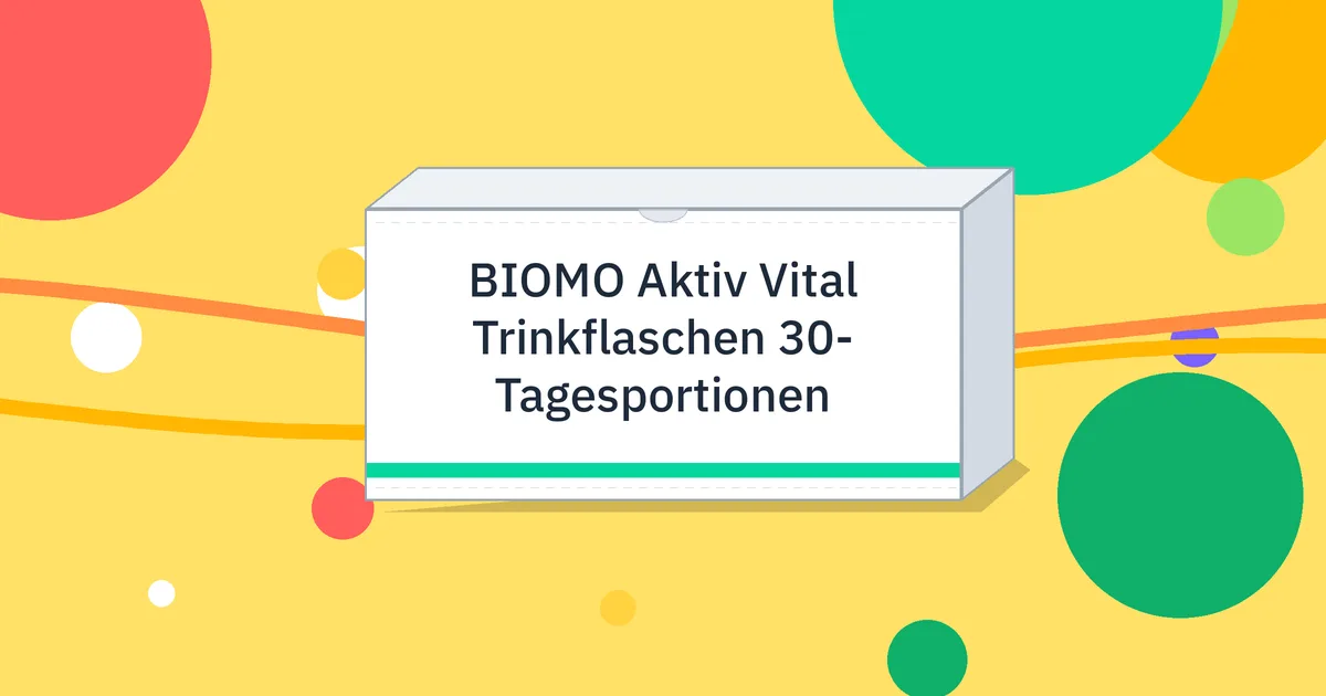 Symbolbild: Packung mit der Aufschrift BIOMO Aktiv Vital Trinkflaschen 30-Tagesportionen (PZN 10186916) – Verfügbarkeit und Bezug in Apotheken in Frankfurt am Main
