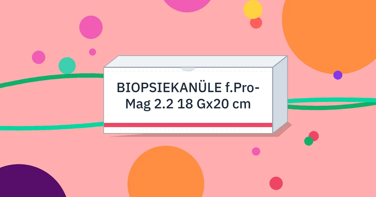 Symbolbild: Packung mit der Aufschrift BIOPSIEKANÜLE f.Pro-Mag 2.2 18 Gx20 cm (PZN 04507641) – Verfügbarkeit und Bezug in Apotheken in Frankfurt am Main