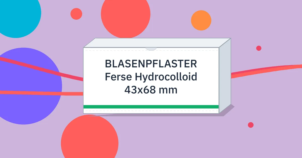 Symbolbild: Packung mit der Aufschrift BLASENPFLASTER Ferse Hydrocolloid 43x68 mm (PZN 16624240) – Verfügbarkeit und Bezug in Apotheken in Frankfurt am Main