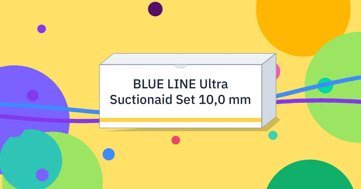 Symbolbild: Packung mit der Aufschrift BLUE LINE Ultra Suctionaid Set 10,0 mm (PZN 02189728) – Verfügbarkeit und Bezug in Apotheken in Frankfurt am Main