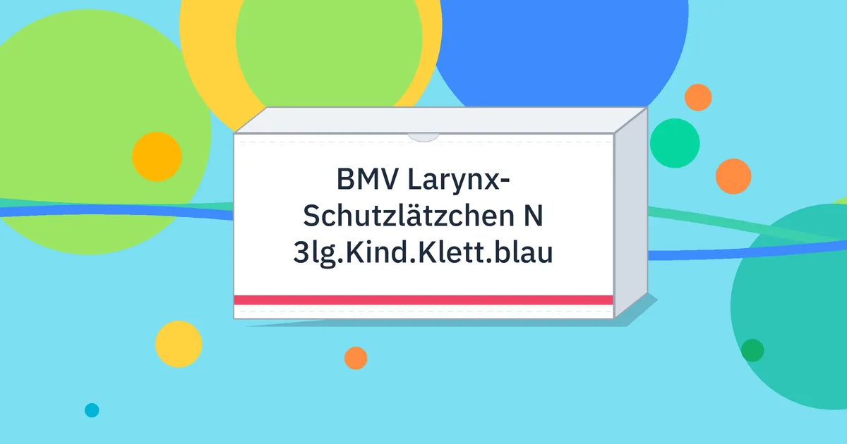Symbolbild: Packung mit der Aufschrift BMV Larynx-Schutzlätzchen N 3lg.Kind.Klett.blau (PZN 10083576) – Verfügbarkeit und Bezug in Apotheken in Frankfurt am Main