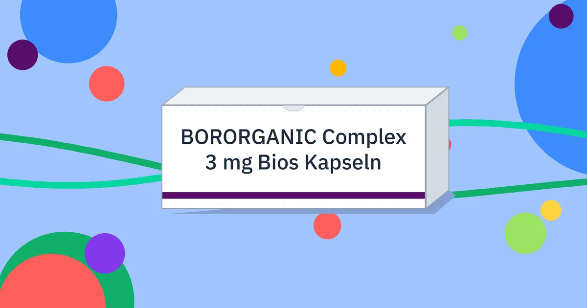 Symbolbild: Packung mit der Aufschrift BORORGANIC Complex 3 mg Bios Kapseln (PZN 16329067) – Verfügbarkeit und Bezug in Apotheken in Frankfurt am Main