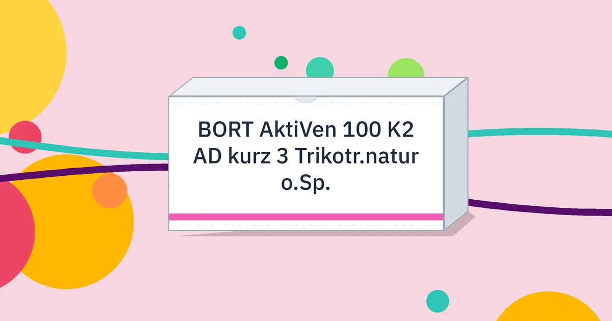 Symbolbild: Packung mit der Aufschrift BORT AktiVen 100 K2 AD kurz 3 Trikotr.natur o.Sp. (PZN 13726388) – Verfügbarkeit und Bezug in Apotheken in Frankfurt am Main