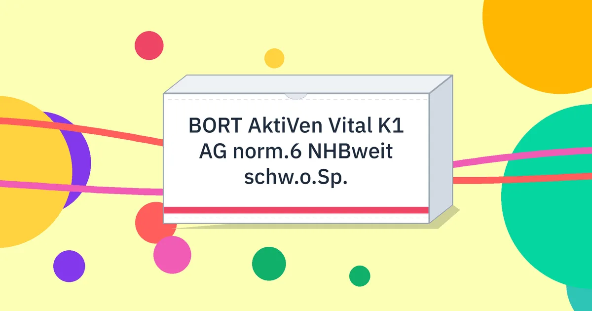 Symbolbild: Packung mit der Aufschrift BORT AktiVen Vital K1 AG norm.6 NHBweit schw.o.Sp. (PZN 13735737) – Verfügbarkeit und Bezug in Apotheken in Frankfurt am Main