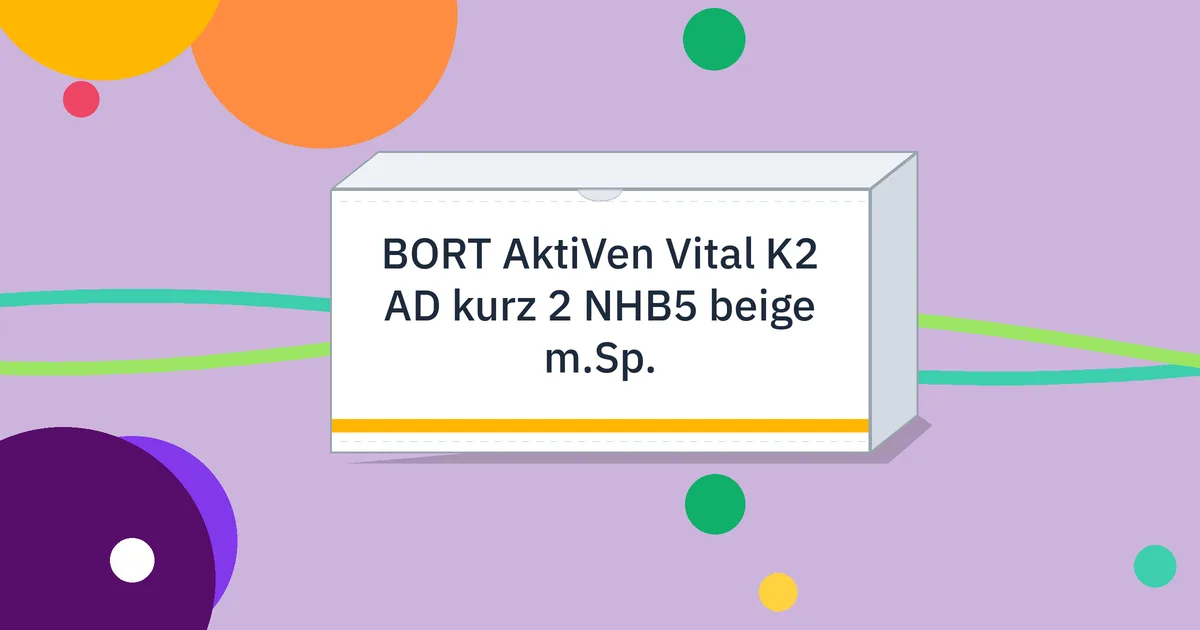 Symbolbild: Packung mit der Aufschrift BORT AktiVen Vital K2 AD kurz 2 NHB5 beige m.Sp. (PZN 17494360) – Verfügbarkeit und Bezug in Apotheken in Frankfurt am Main